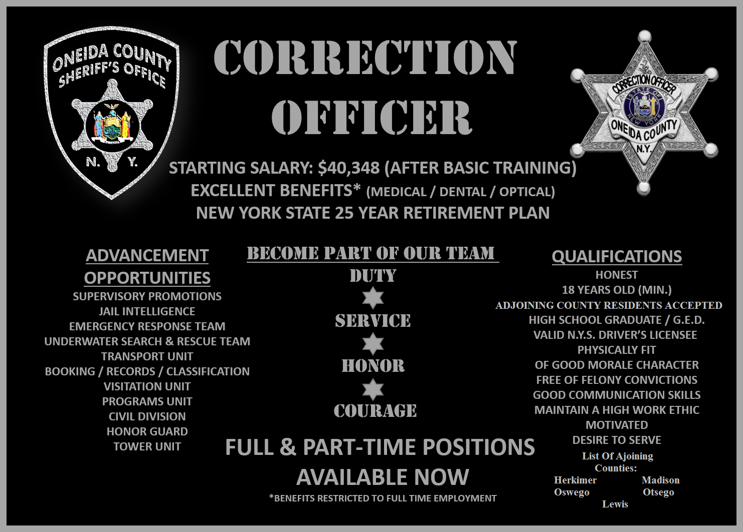 Civil service exam/ Corrections Officer | Oneida County Sheriff's Office